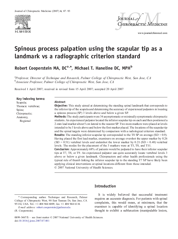 (PDF) Spinous process palpation using the scapular tip as a landmark vs ...