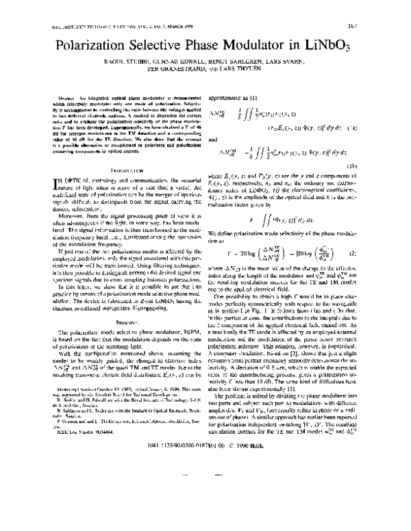 (PDF) Polarization selective phase modulator in LiNbO3