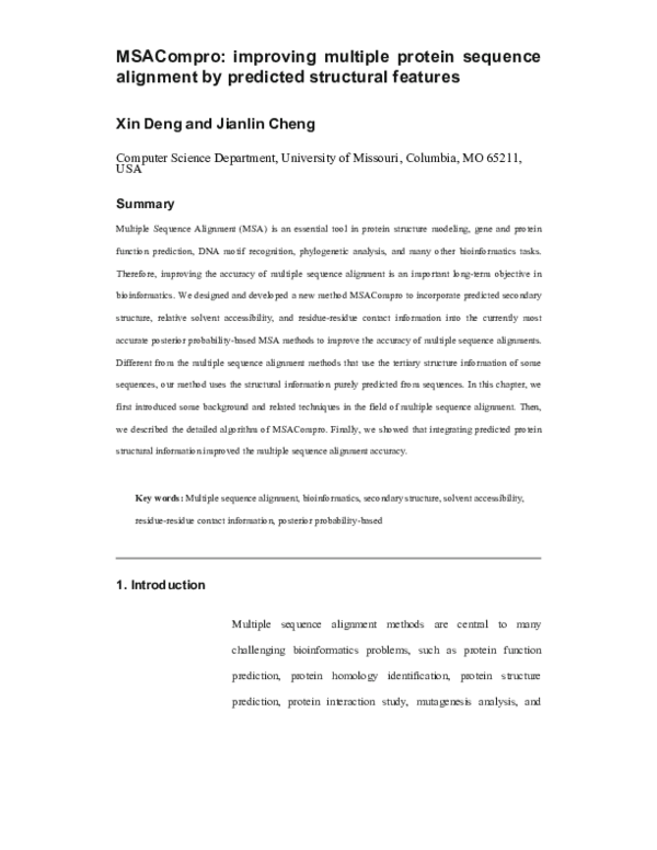 Pdf Msacompro Improving Multiple Protein Sequence Alignment By