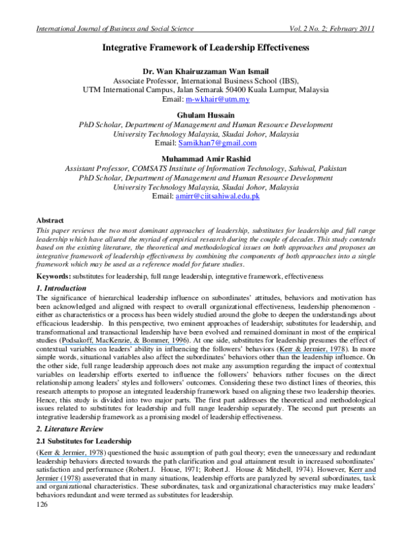 (PDF) Integrative Framework of Leadership Effectiveness