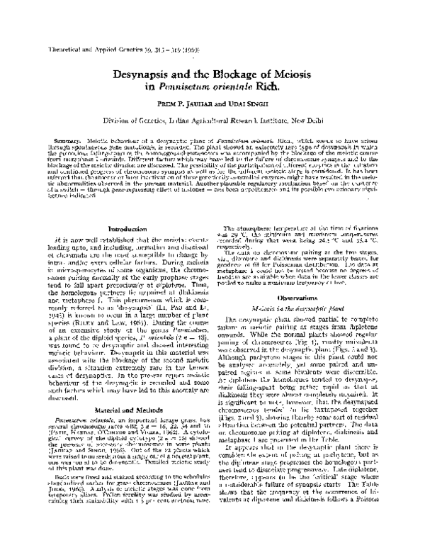 (PDF) Desynapsis and the blockage of meiosis in Pennisetum orientale Rich