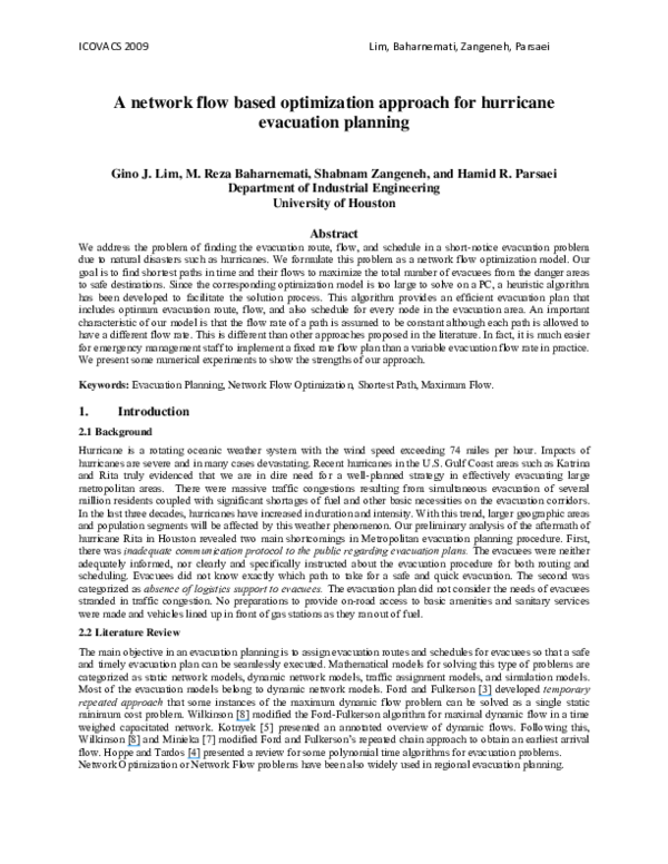 (PDF) A network flow based optimization approach for hurricane evacuation planning