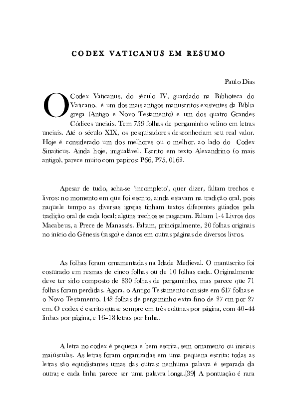 (PDF) CODEX VATICANUS EM RESUMO