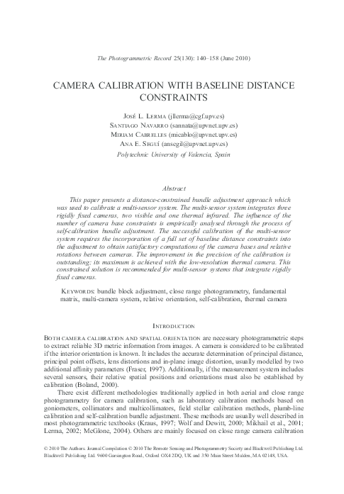 Pdf Camera Calibration With Baseline Distance Constraints Camera Calibration With Baseline