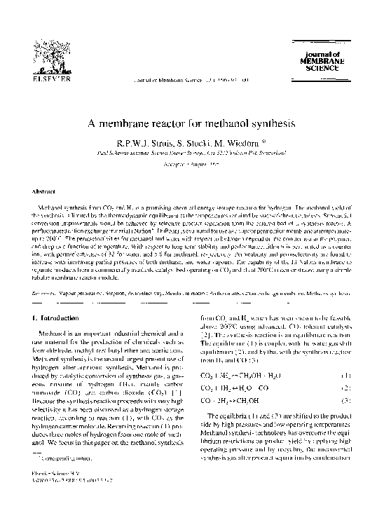 (PDF) A membrane reactor for methanol synthesis