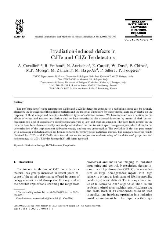 Pdf Irradiation Induced Defects In Cdte And Cdznte Detectors