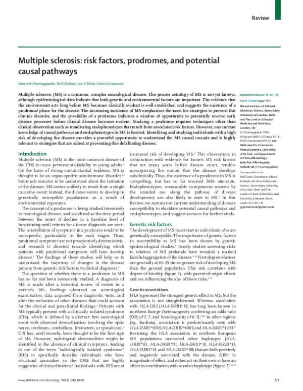 (PDF) Multiple sclerosis: risk factors, prodromes, and potential causal ...
