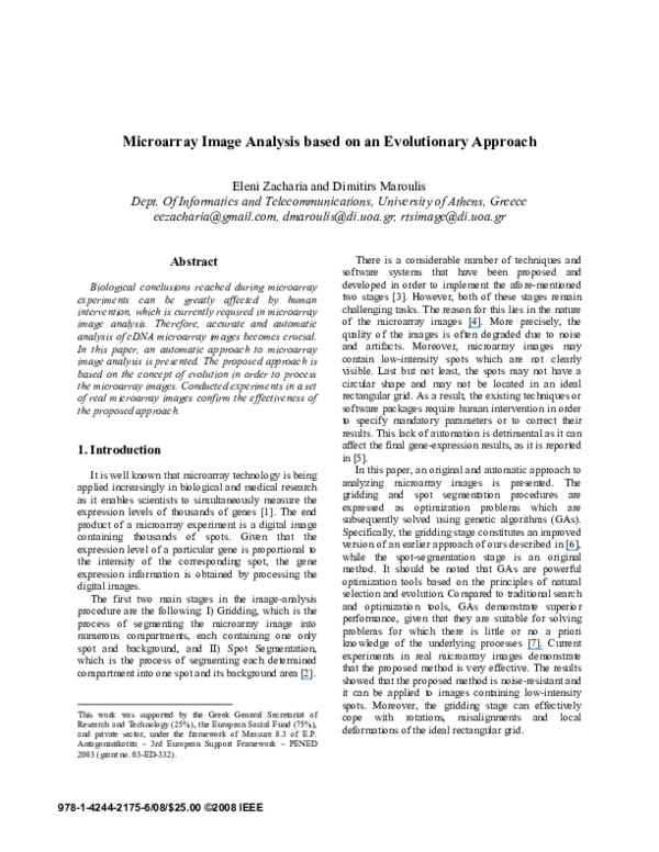 Pdf Microarray Image Analysis Based On An Evolutionary Approach