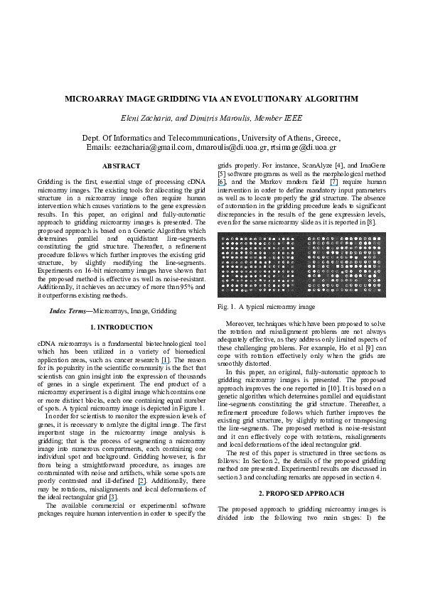 Pdf Microarray Image Gridding Via An Evolutionary Algorithm