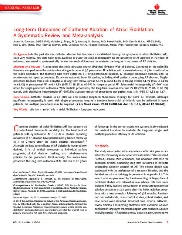 (PDF) Long-term outcomes of catheter ablation of atrial fibrillation: a systematic review and ...