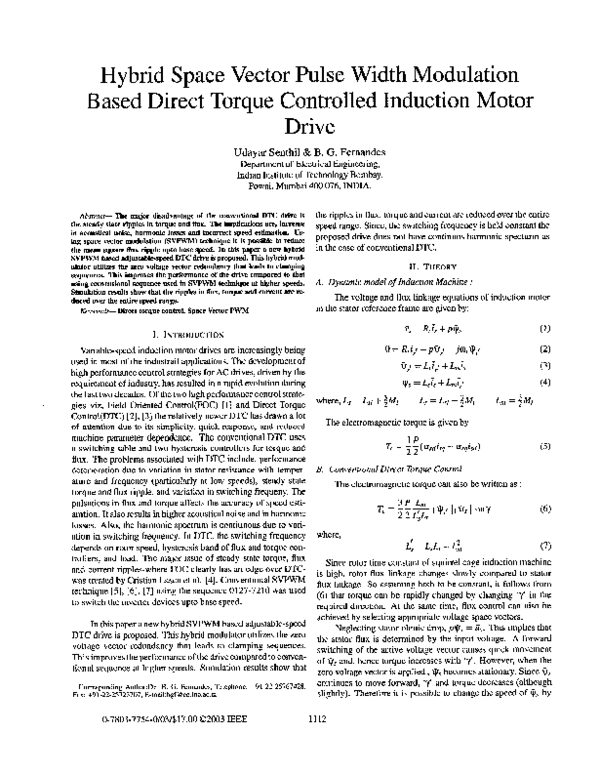 Pdf Hybrid Space Vector Pulse Width Modulation Based Direct Torque Controlled Induction Motor