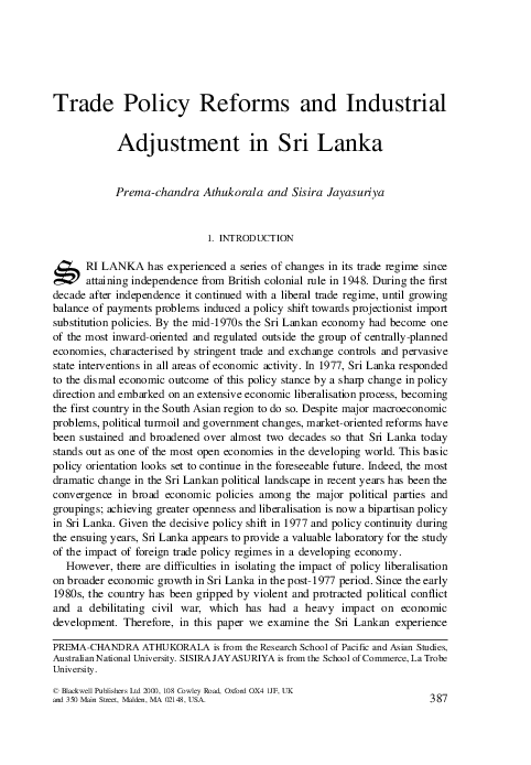 (PDF) Trade Policy Reforms and Industrial Adjustment in Sri Lanka