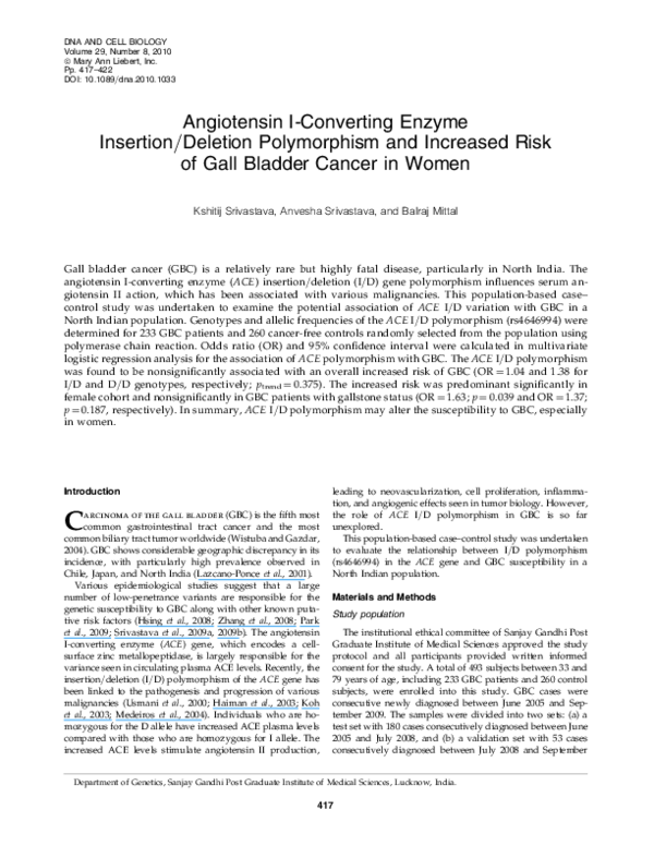 (PDF) Angiotensin-I converting enzyme insertion/deletion polymorphism and its association with ...