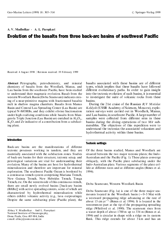 (PDF) Evolution of the basalts from three back-arc basins of southwest ...