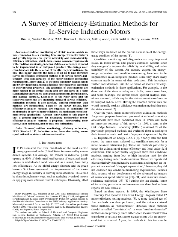 (PDF) A survey of efficiency-estimation methods for in-service induction motors