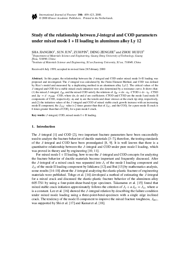 (PDF) Study of the relationship between J-integral and COD parameters ...