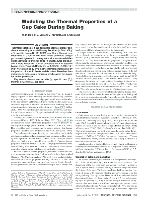 (PDF) Modeling the Thermal Properties of a Cup Cake During Baking