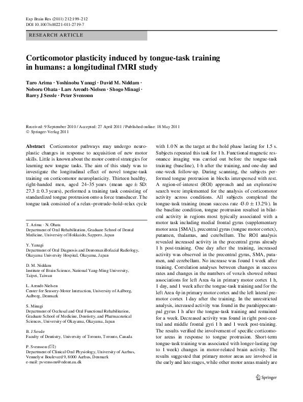 (PDF) Corticomotor plasticity induced by tongue-task training in humans ...