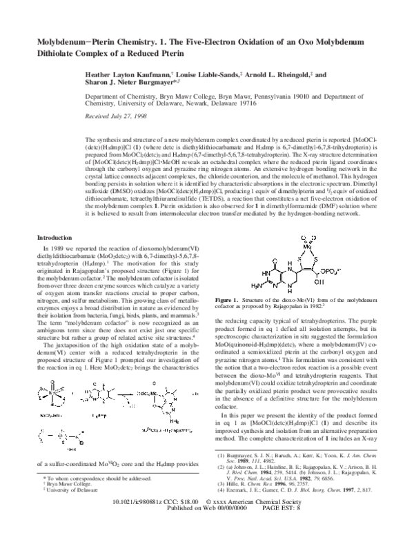 (PDF) Molybdenum−Pterin Chemistry. 1. The Five-Electron Oxidation of an ...