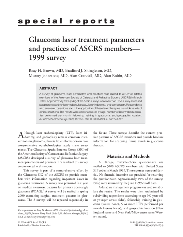 (PDF) Glaucoma laser treatment parameters and practices of ASCRS ...