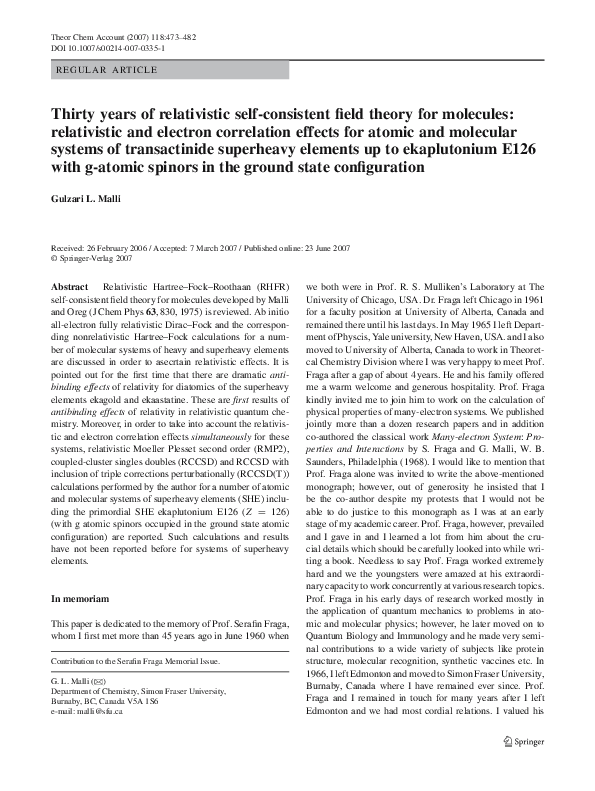 (PDF) Thirty years of relativistic self-consistent field theory for molecules: relativistic and ...