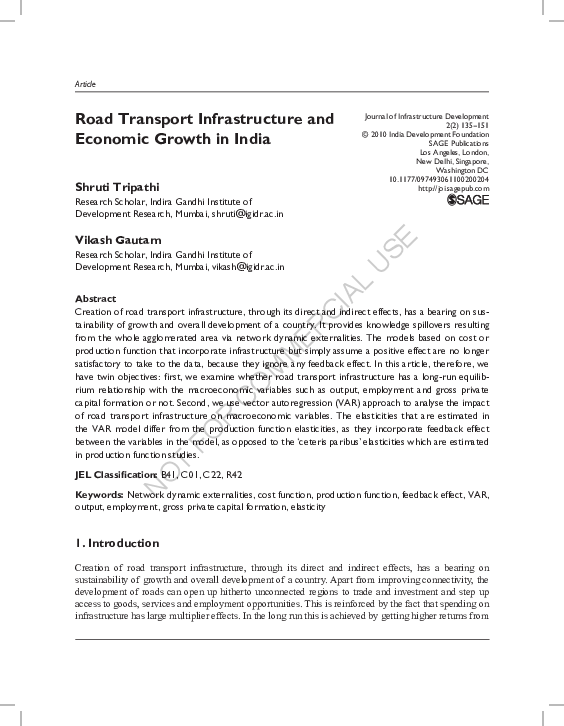 (PDF) Road Transport Infrastructure and Economic Growth in India