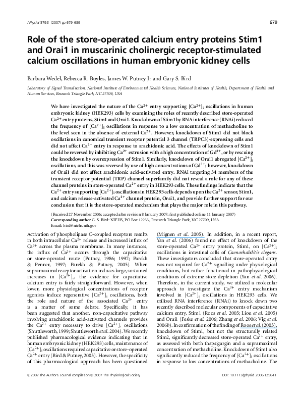 (PDF) Role of the store-operated calcium entry proteins Stim1 and Orai1 ...