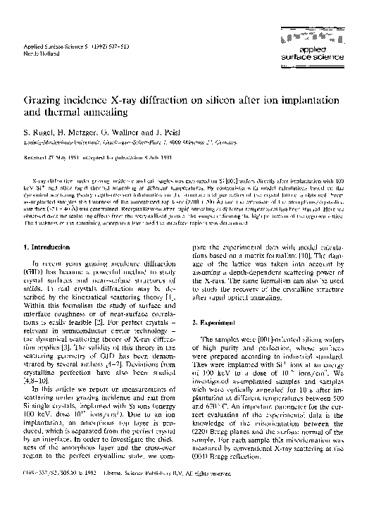 (PDF) Grazing incidence X-ray diffraction on silicon after ion ...