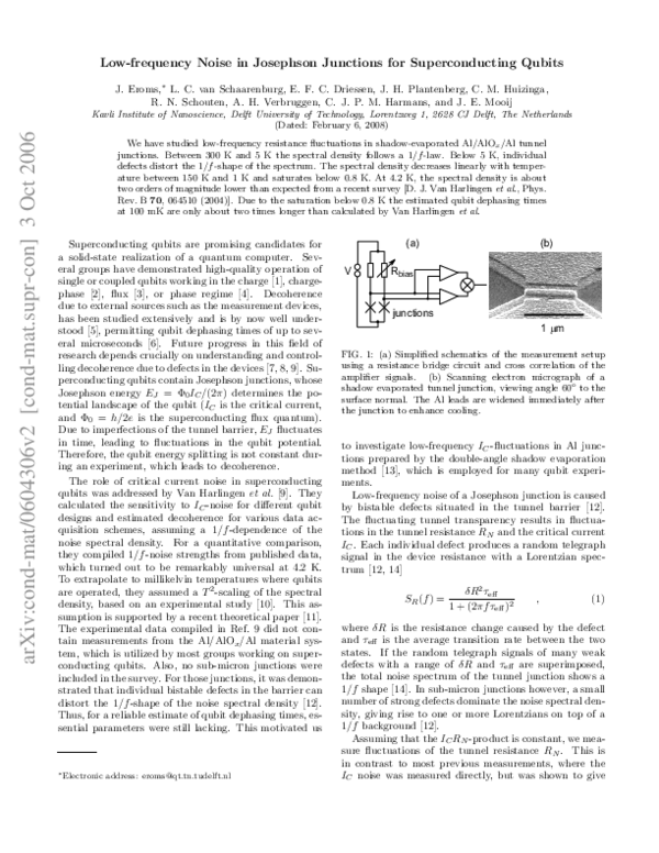 (PDF) Low-frequency noise in Josephson junctions for superconducting qubits