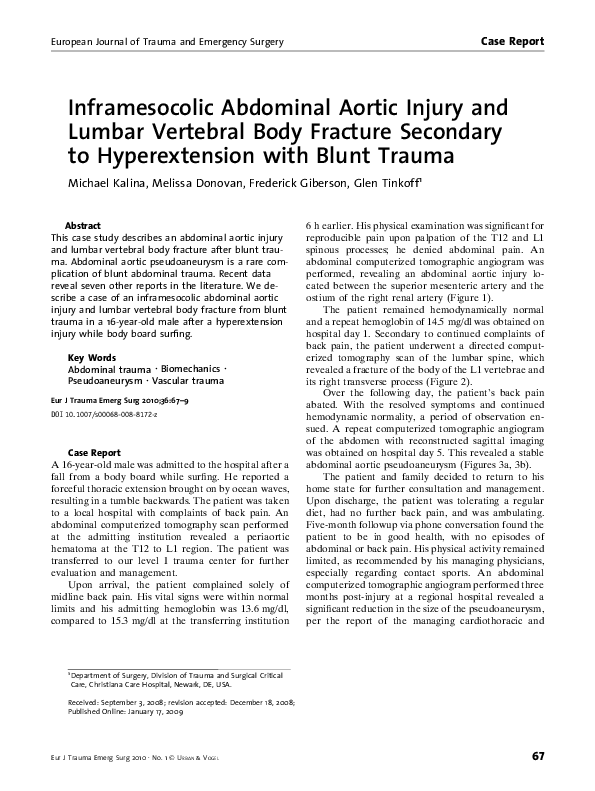 (PDF) Inframesocolic Abdominal Aortic Injury and Lumbar Vertebral Body ...