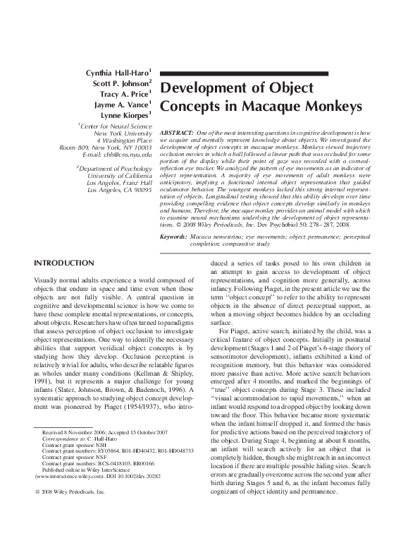 (PDF) Development of object concepts in macaque monkeys