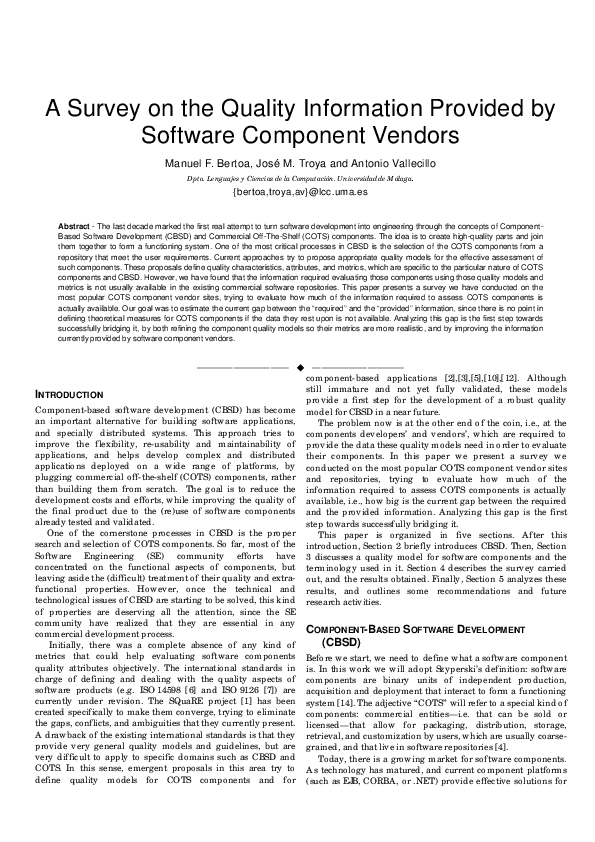 (PDF) A Survey on the Quality Information Provided by Software ...