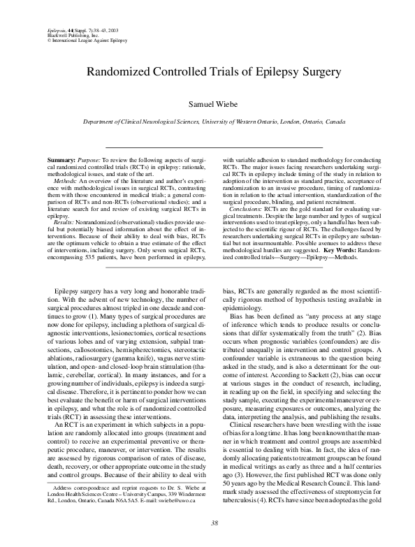 (PDF) Randomized Controlled Trials of Epilepsy Surgery