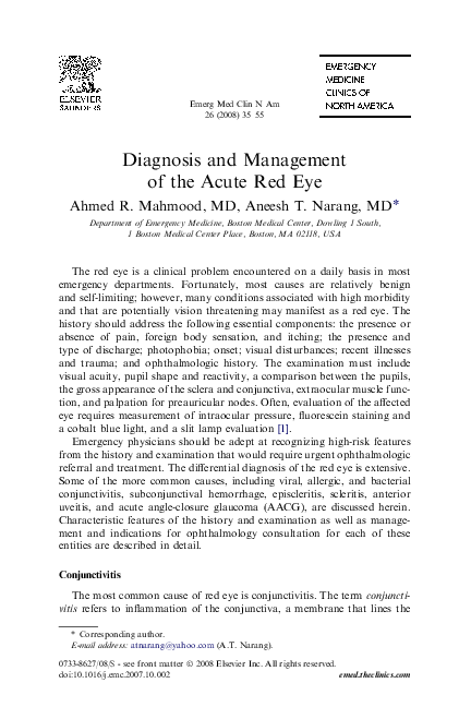 (PDF) Diagnosis and management of the acute red eye
