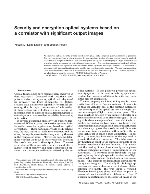 (PDF) Security and Encryption Optical Systems Based on a Correlator with Significant Output Images