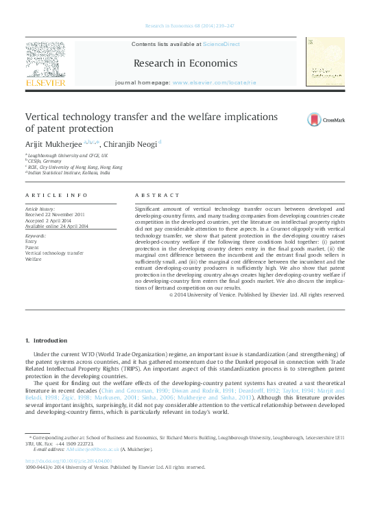 (PDF) Vertical technology transfer and the welfare implications of ...