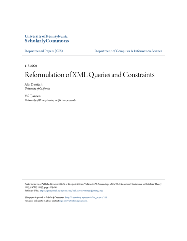 (PDF) Reformulation of XML Queries and Constraints