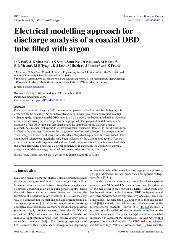 (PDF) Electrical modelling approach for discharge analysis of a coaxial ...