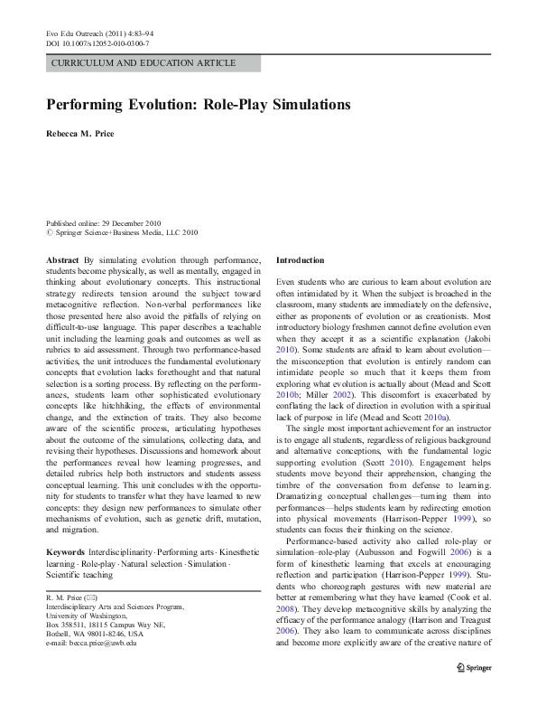 (PDF) Performing Evolution: Role-Play Simulations