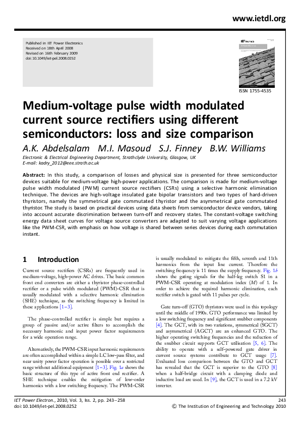 (PDF) Medium-voltage pulse width modulated current source rectifiers using different ...