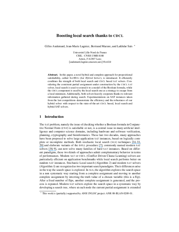 (PDF) Boosting Local Search Thanks to cdcl
