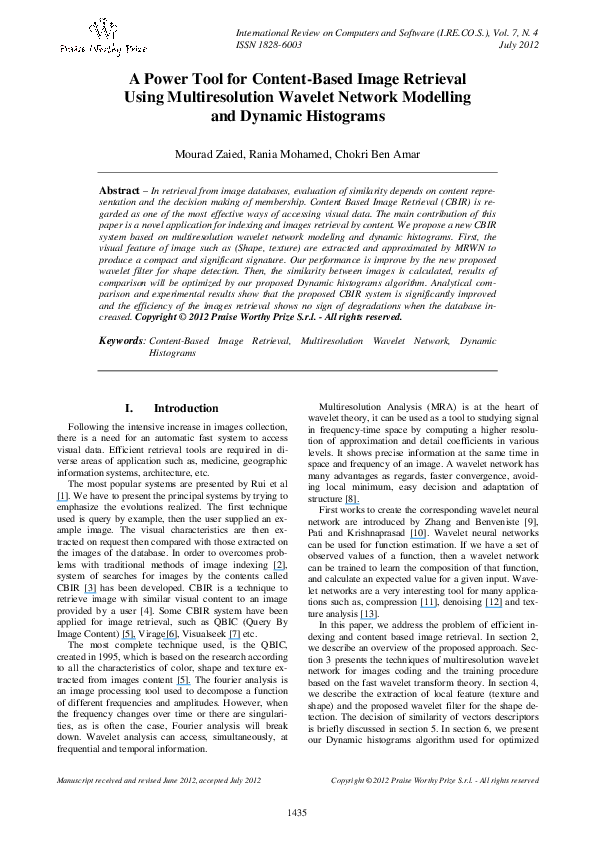 (PDF) A power tool for Content-based image retrieval using multiresolution wavelet network ...