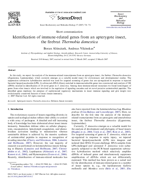 (PDF) Identification of immune-related genes from an apterygote insect ...