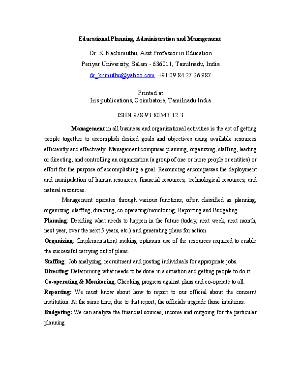 (DOC) Educational Planning Administration & Management