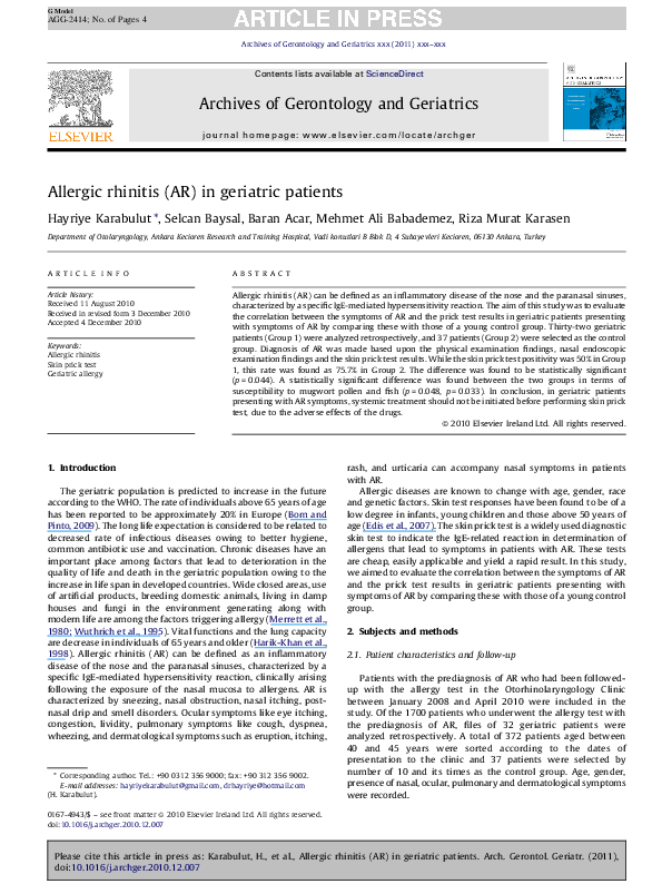 (PDF) Allergic rhinitis (AR) in geriatric patients