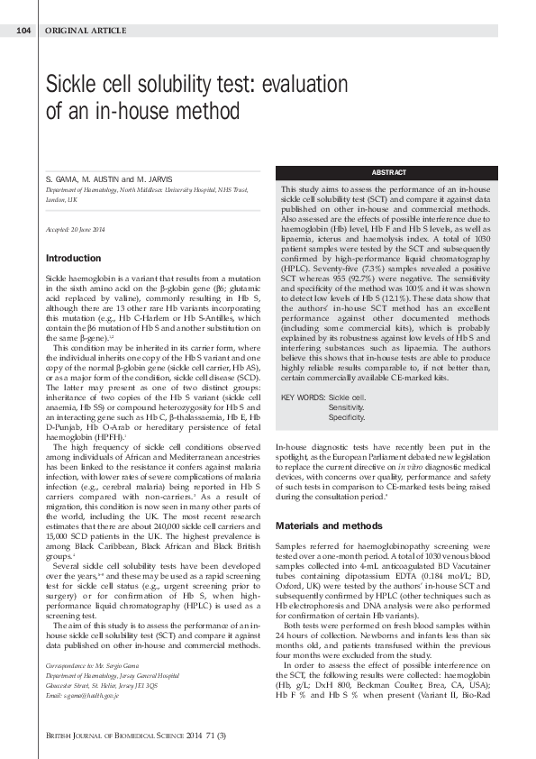 (PDF) Sickle cell solubility test: evaluation of an in-house method