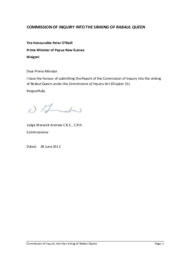(PDF) Commission of Inquiry into the sinking of Rabaul Queen COMMISSION ...