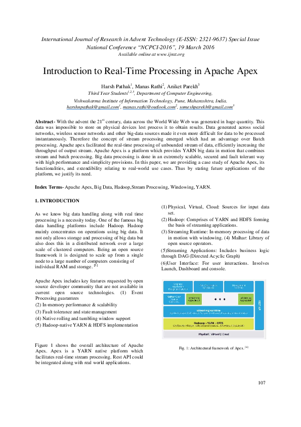 Pdf Introduction To Real Time Processing In Apache Apex