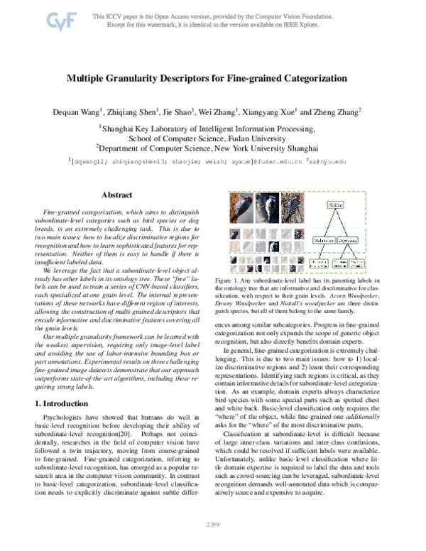(PDF) Multiple Granularity Descriptors for Fine-grained Categorization