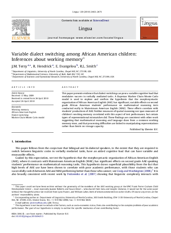 (PDF) Variable dialect switching among African American children ...